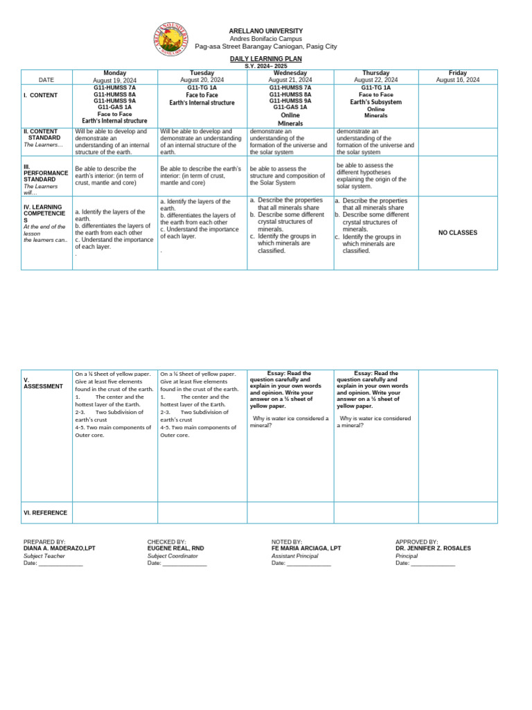 Lesson Plan-Earth's Internal Structure | PDF | Minerals | Planetary Core