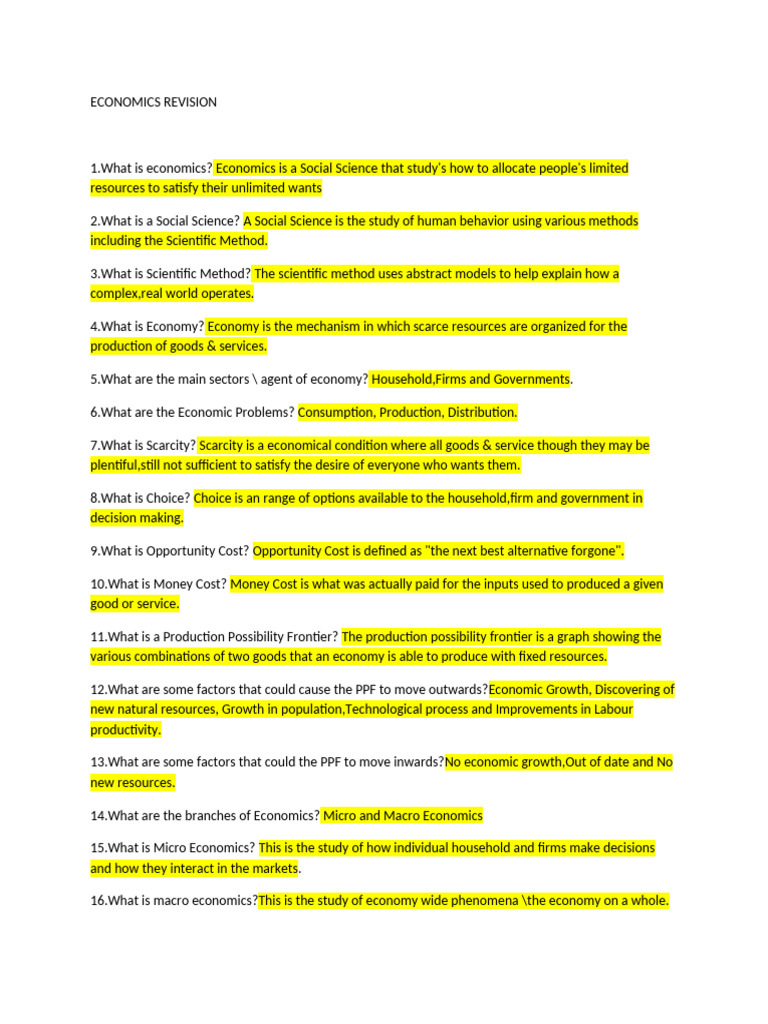 ECONOMICS REVISION | PDF | Economics | Production And Manufacturing