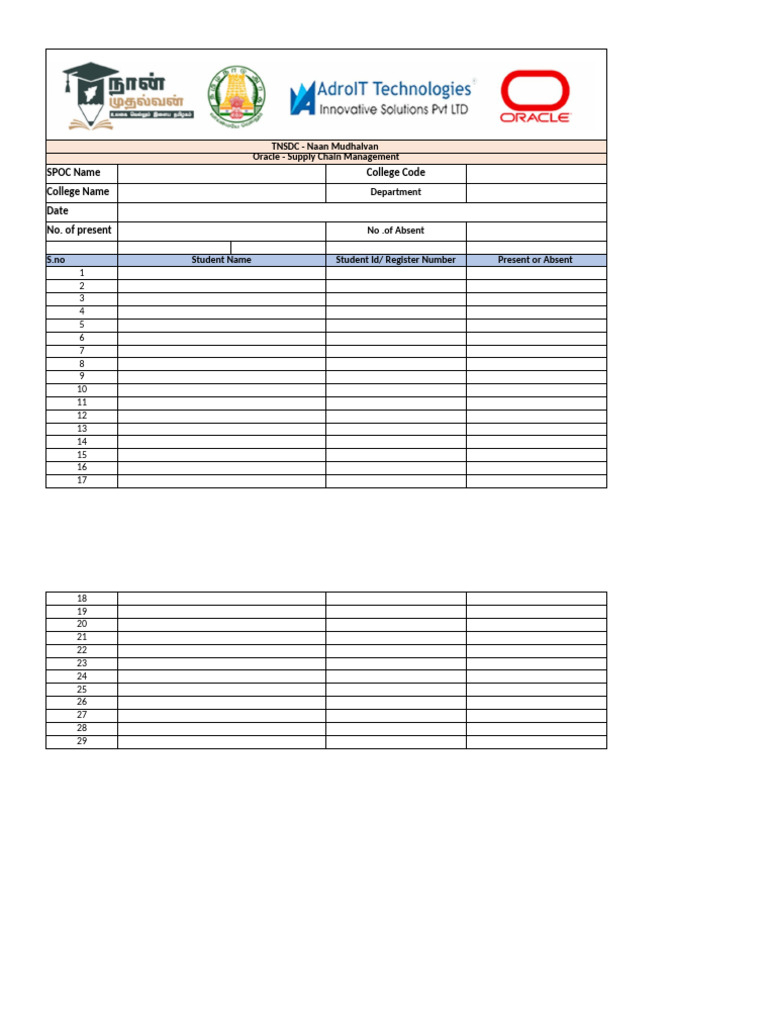 TNSDC Attendance Record Template | PDF