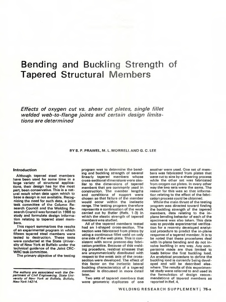 Prawel - Bending and Buckling Strength of Tapered Structura | PDF ...