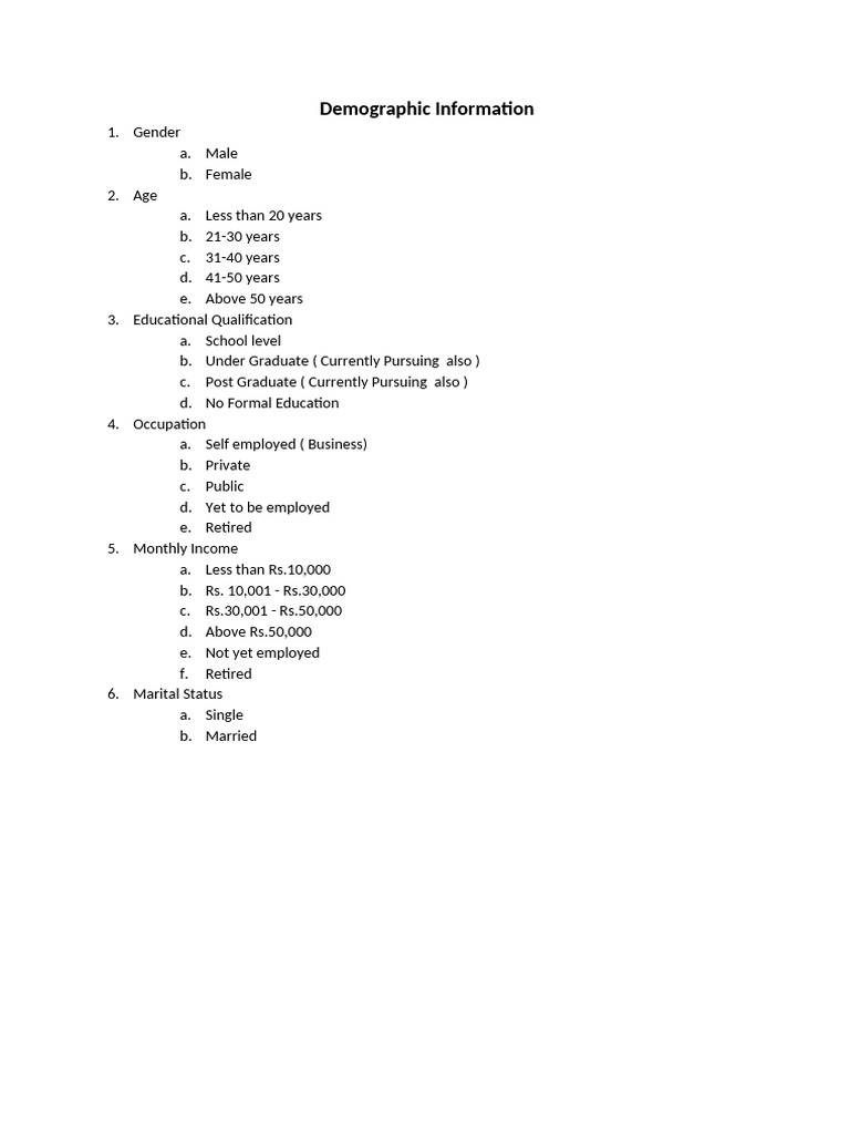 Demographic Information | PDF