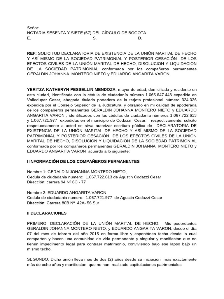 SOLICITUD ACUERDO GERALDIN Por Apoderada | PDF | Documento de identidad