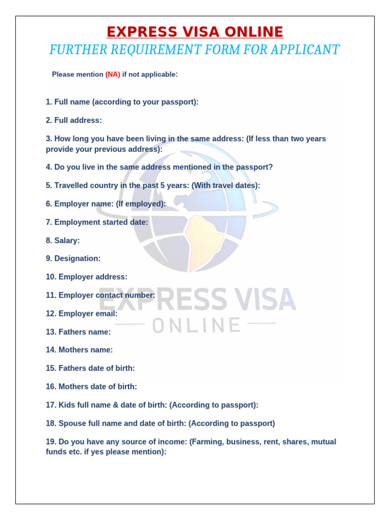 Visa Application Details Form | PDF