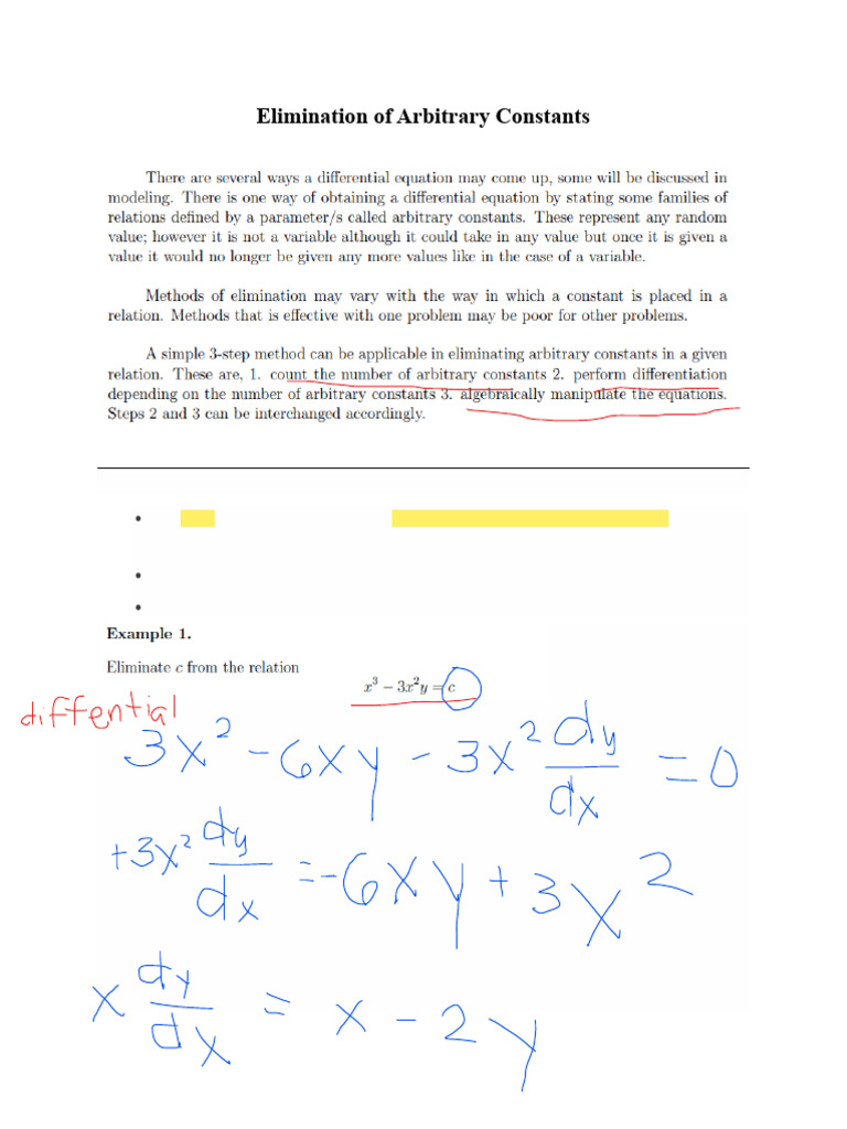 Week 2 - Elimination of Arbitrary Constants | PDF