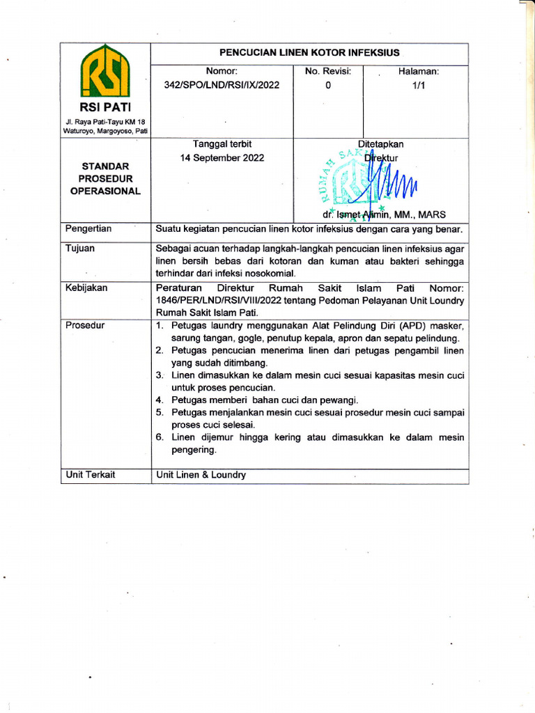 Spo Pencucian Linen Kotor Infeksi PDF | PDF