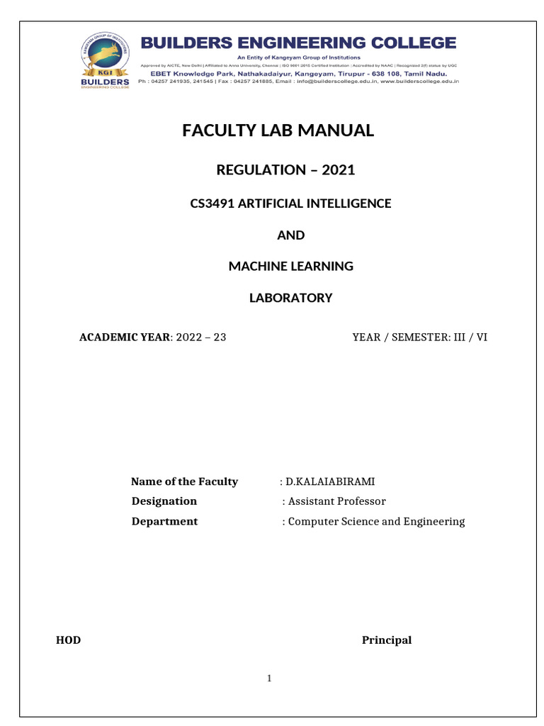 Aiandml Lab Manual Pdf Algorithms And Data Structures Algorithms