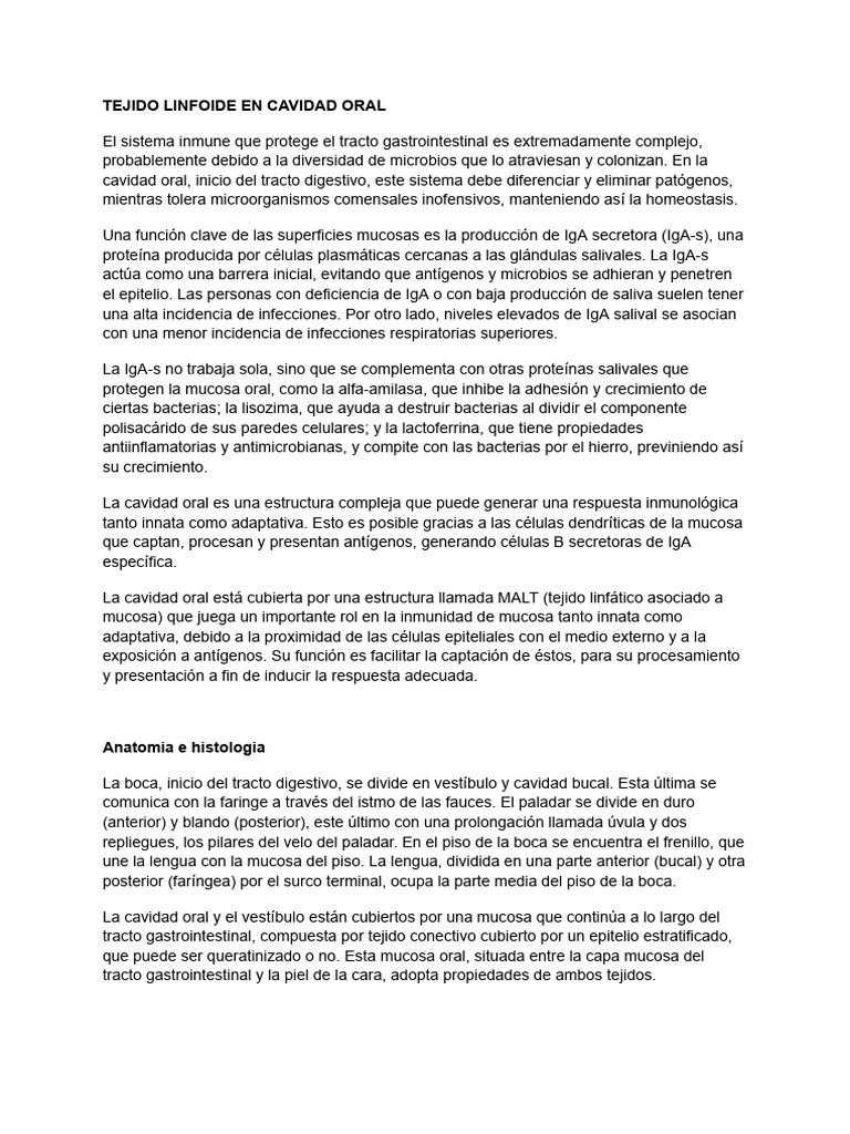 Tejido Linfoide en Cavidad Oral | PDF | Sistema inmune | Membrana mucosa