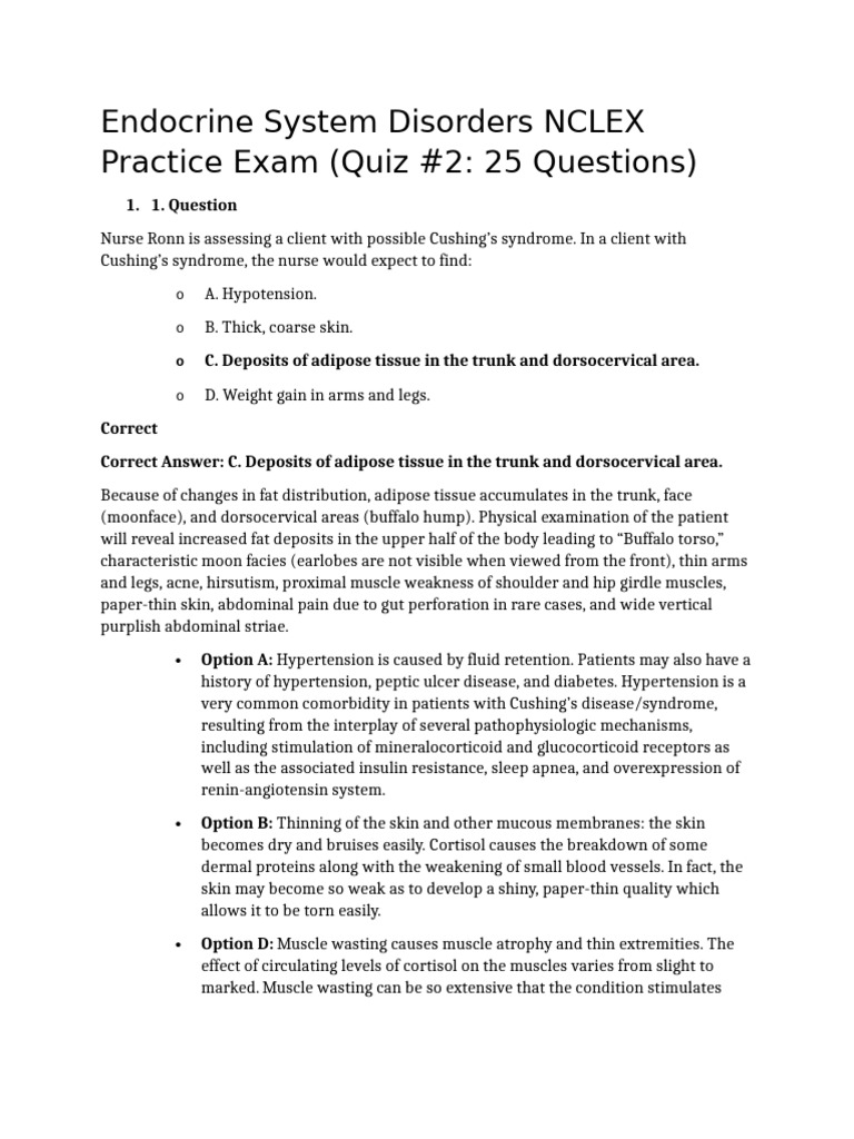 Endocrine Disorders NCLEX Practice Quiz | PDF | Adrenocorticotropic ...
