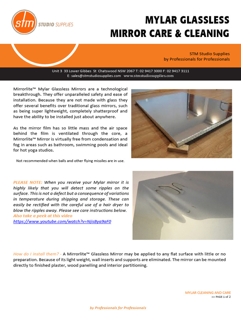 Mylar Care and Cleaning Brochure | PDF | Mirror | Abrasive