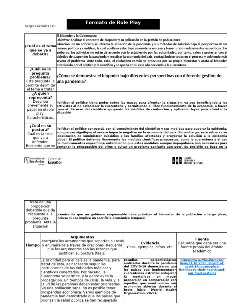 Formato Role Play Sergio Encinales | PDF | Pandemia