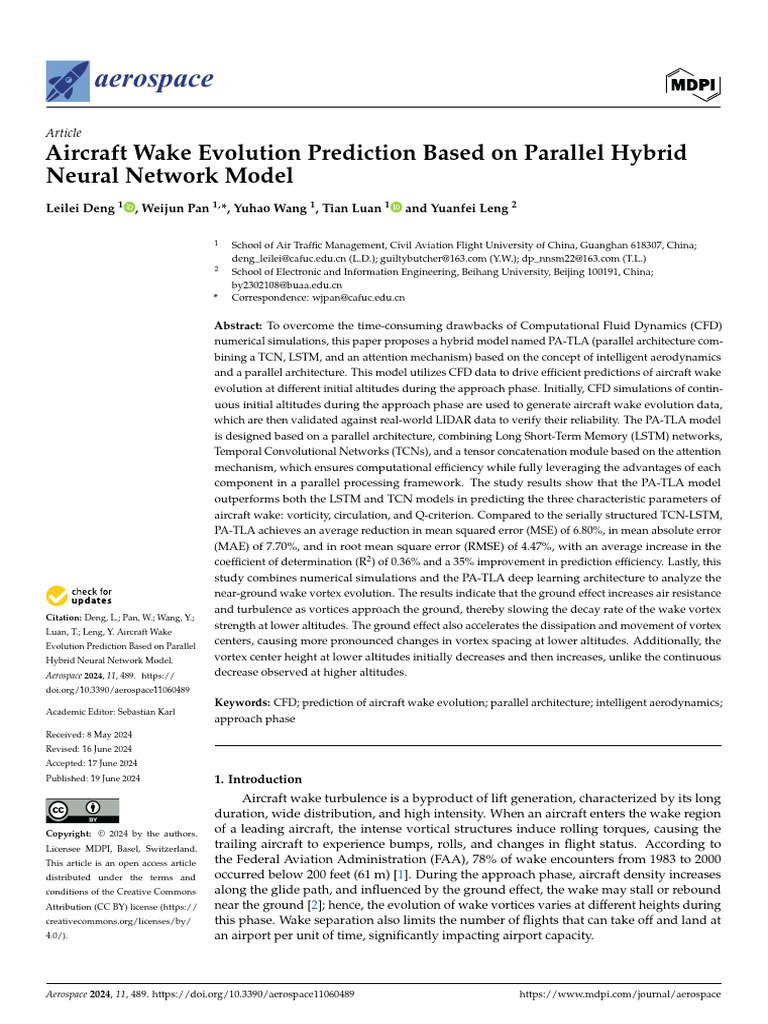 Aircraft Wake Evolution Prediction Based on Parallel Hybrid Neural ... Aircraft Wake Evolution Prediction Based on Parallel Hybrid Neural ...