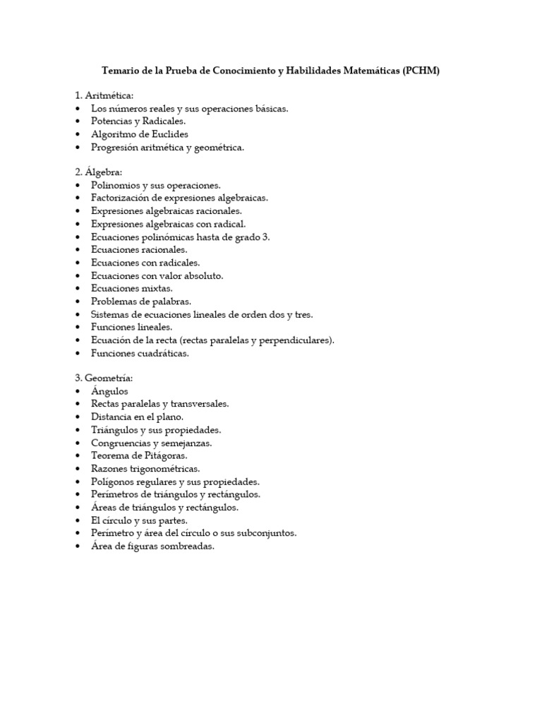 Temario de La PCHM 2024 | PDF