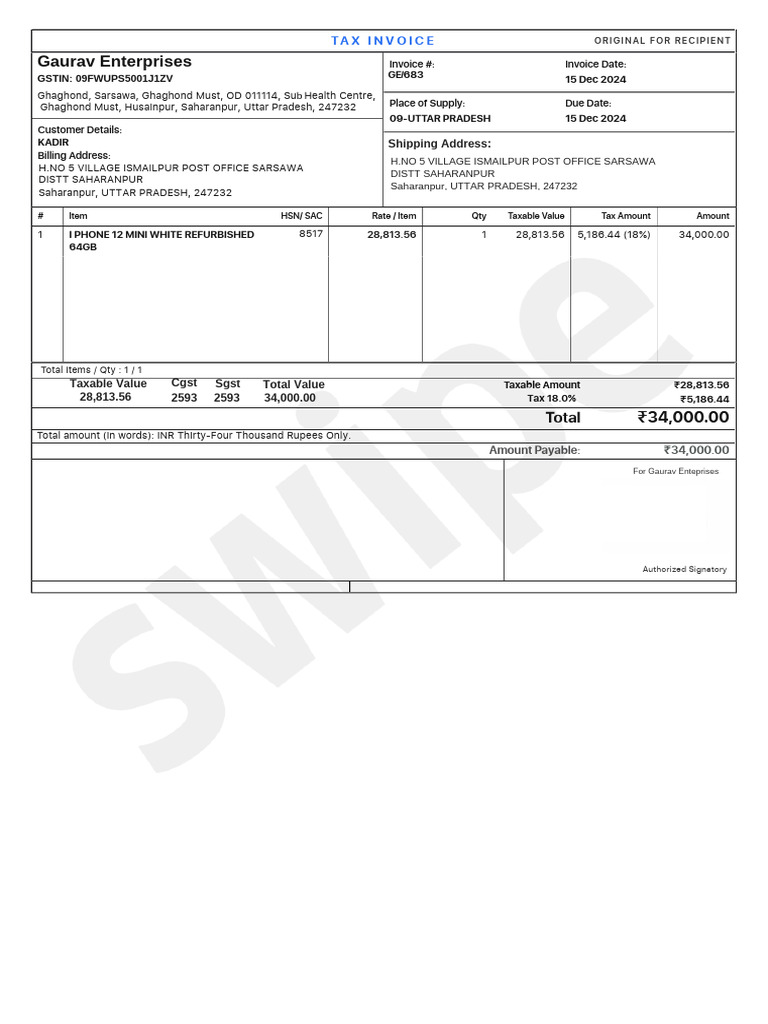 Tax Invoice 683 | PDF | Taxes | Payments