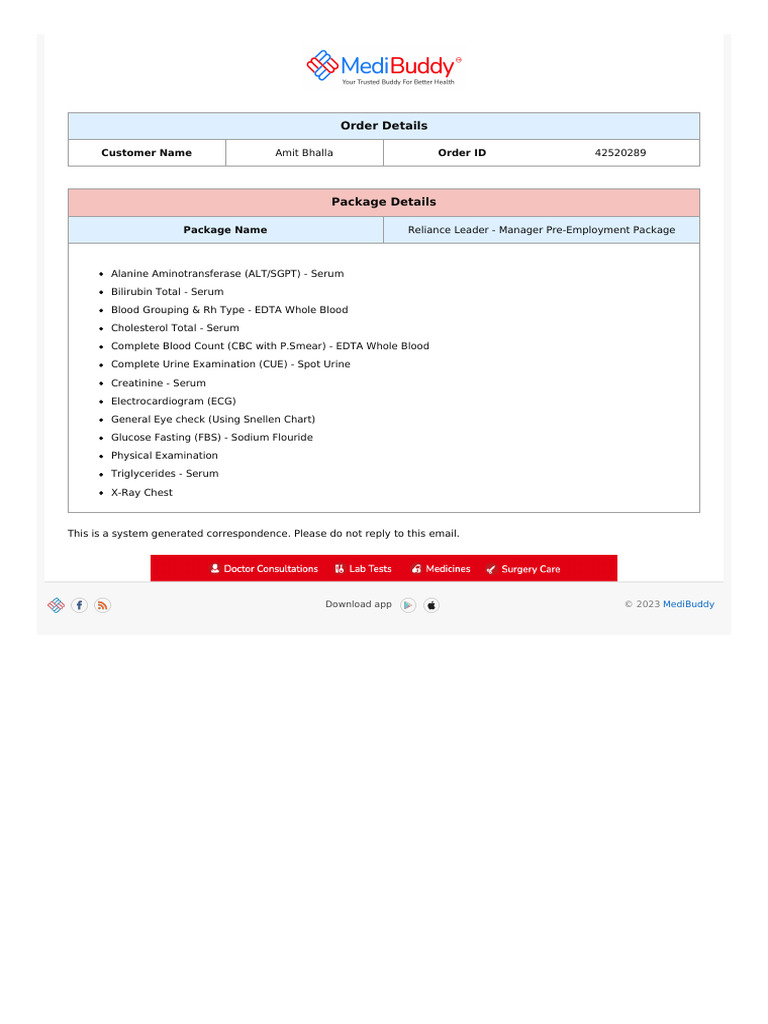 MediBuddy Pre-Employment Lab Tests | PDF