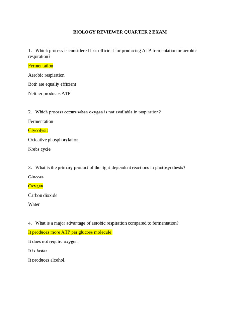Biology Reviewer Quarter 2 Exam | PDF | Cellular Respiration ...