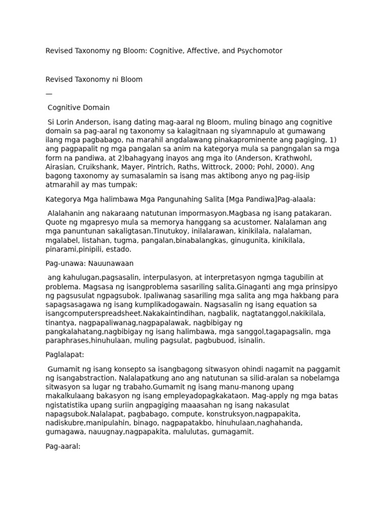 Bloom's Taxonomy Filipino Irma | PDF