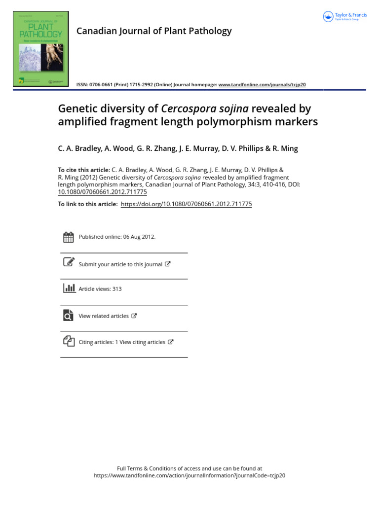 Genetic Diversity of Cercospora Sojina Revealed by Amplified Fragment ...
