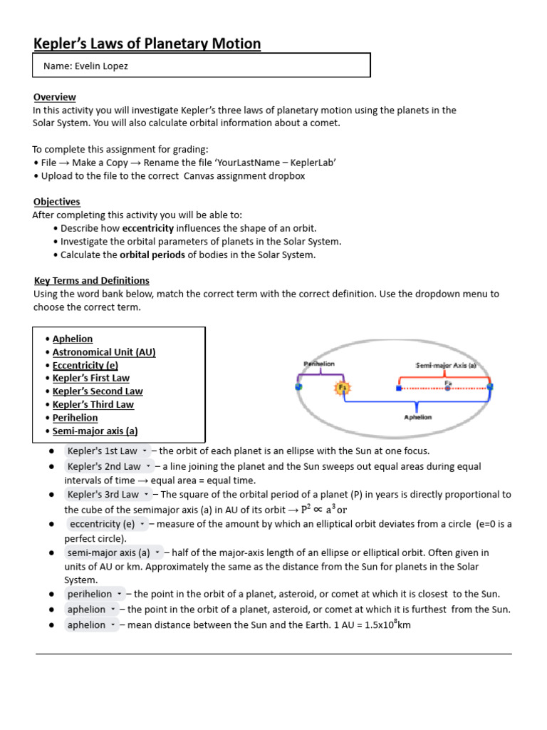 Kepler Lab Simulation Activity - NAAP | PDF | Apsis | Orbit
