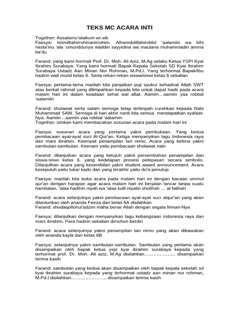 Teks Mc Acara Inti | PDF