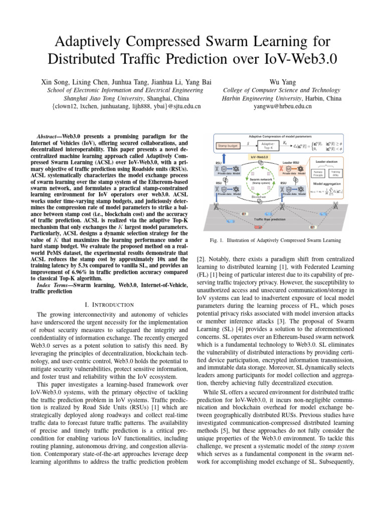 Adaptively Compressed Swarm Learning For Distributed Traffic Prediction Over IoV-Web3.0 | PDF ...
