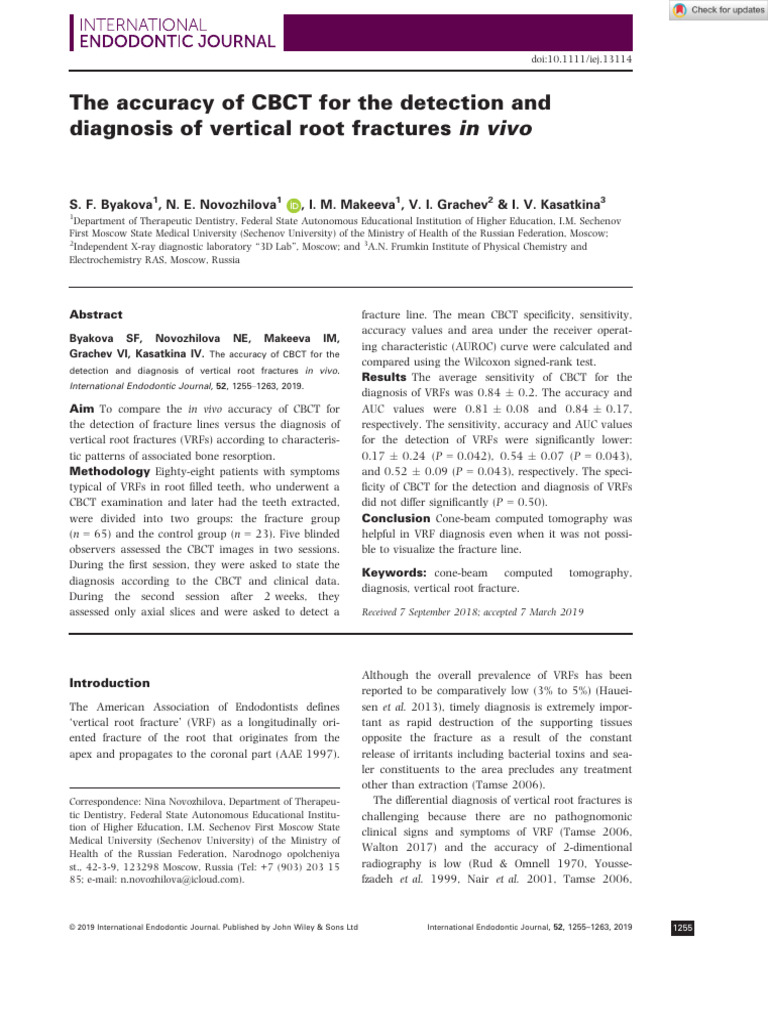23 Byakova. IEJ. 2019 the Accuracy of CBCT for the Detection and Diagnosis of Vertical Root ...