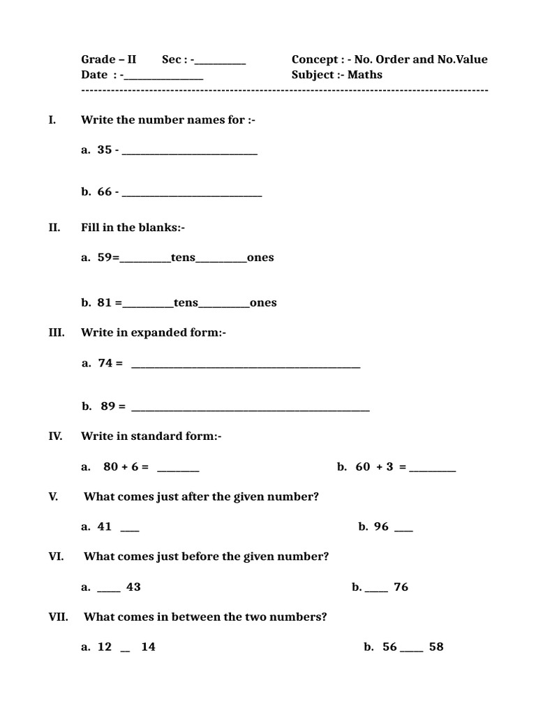 Grade 2 Maths: Number Concepts Worksheet | PDF
