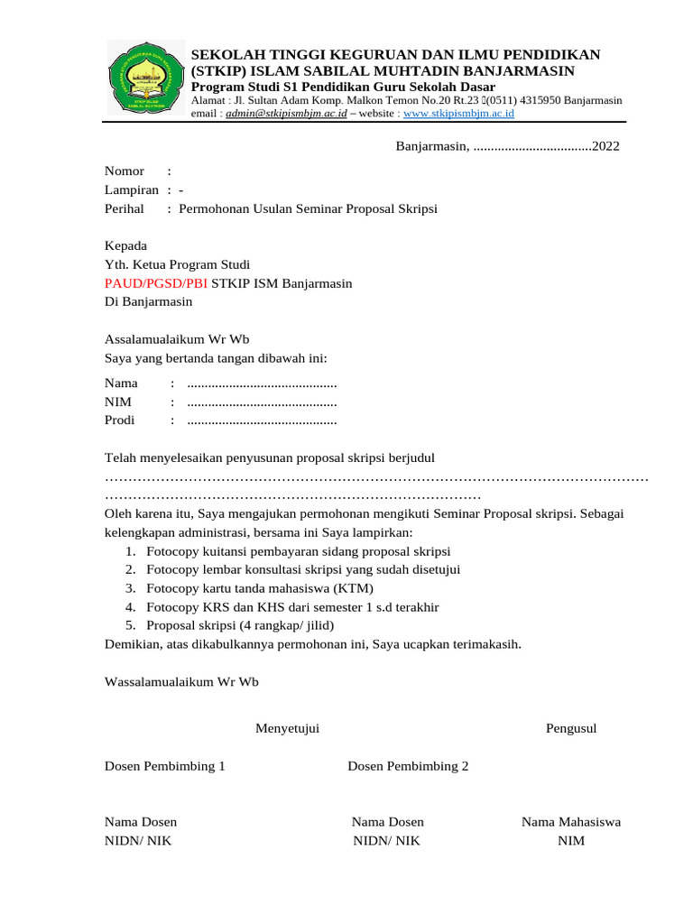 Surat Permohonan Sidang Proposal Skripsi (1) | PDF