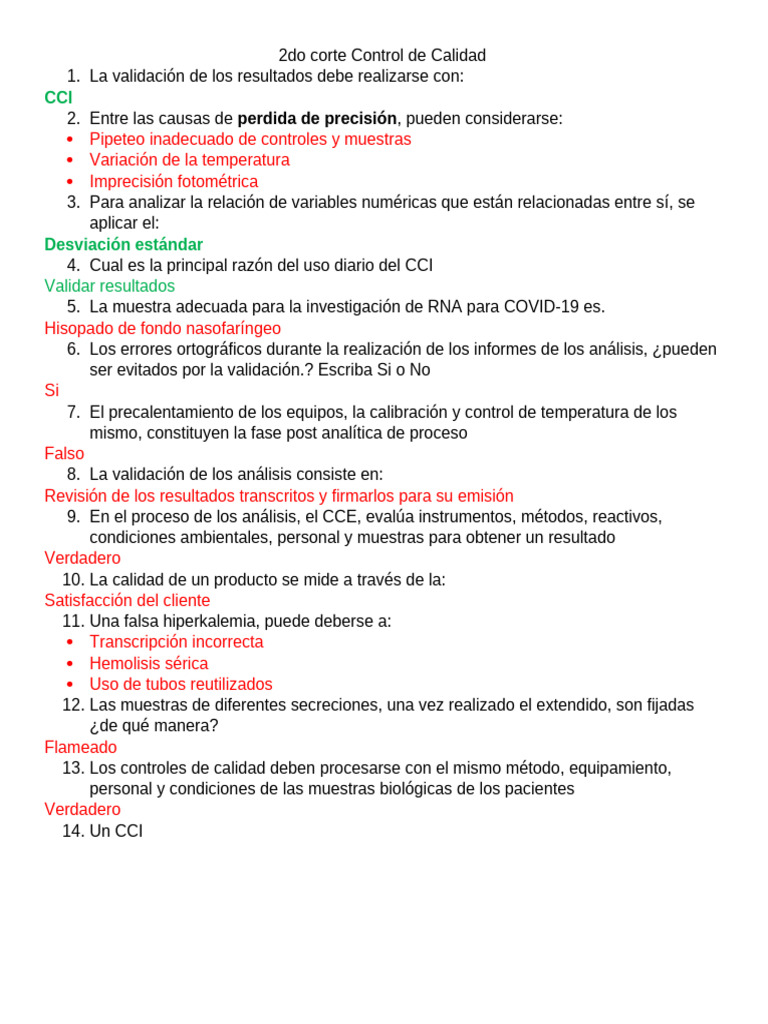 2do corte Control de Calidad | PDF