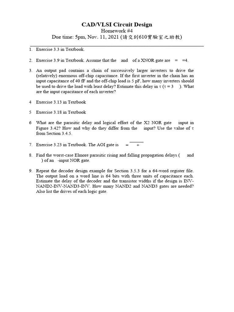 CAD/VLSI Circuit Design Homework 4 | PDF