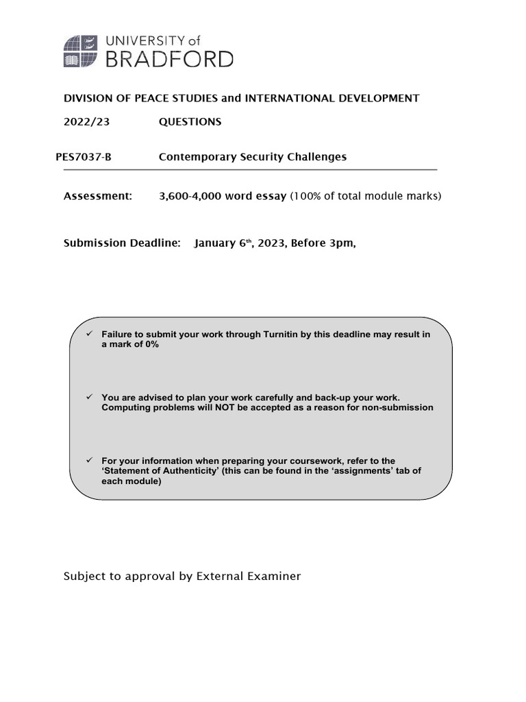 2024-24 - PES7037-B Contemporary Security Challenges Essay Questions ...