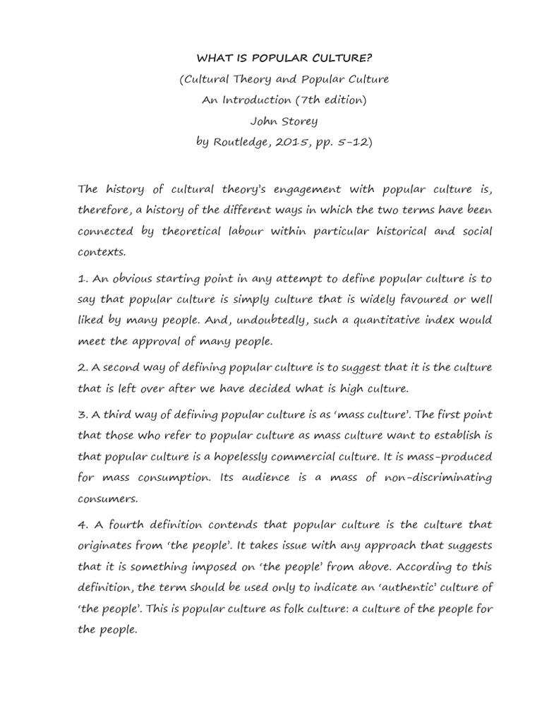 Understanding Popular Culture Definitions | PDF
