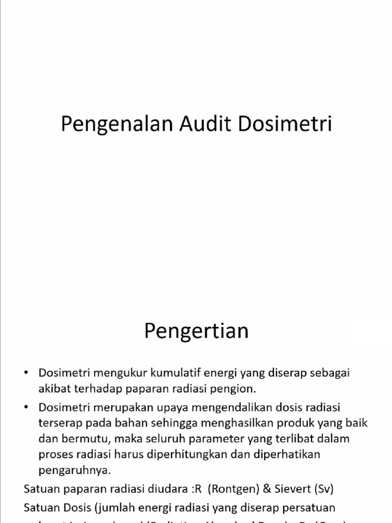 Day 20 - Pengenalan Audit Dosimetri | PDF