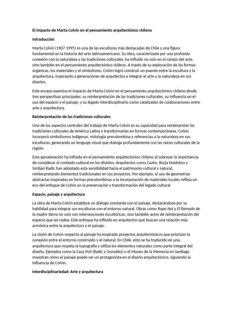 El Impacto de Marta Colvin en El Pensamiento Arquitectónico Chileno ...