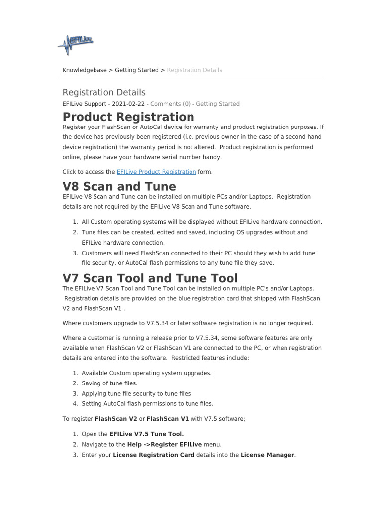 EFILive Product Registration Guide | PDF