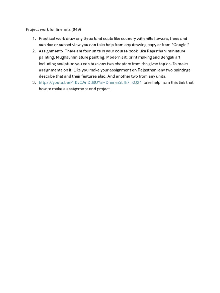 Fine Arts Project Guidelines and Assignments | PDF