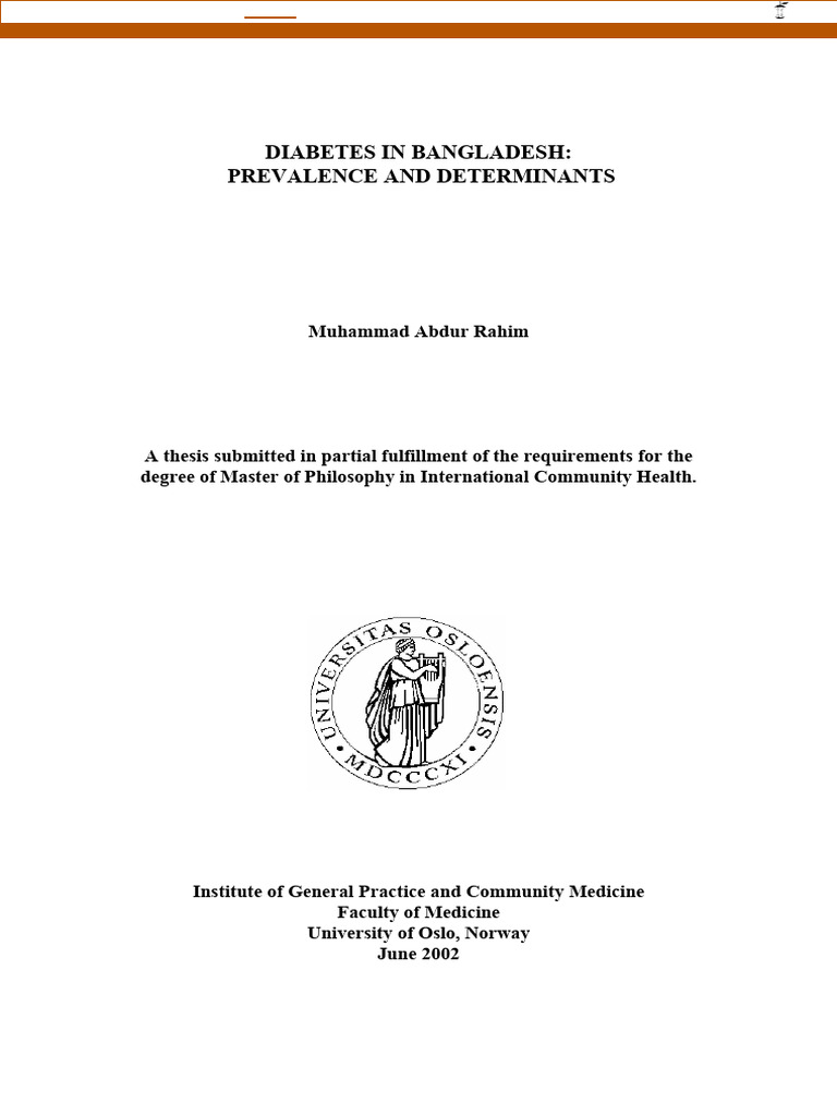 Diabetes in Bangladesh - Prevalence and Determinants, Muhammad Abdur ...