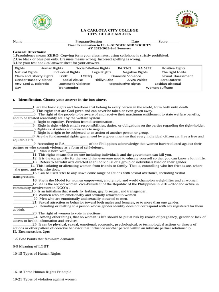 EL Gen and Soc Final Exam | PDF | Morality | Social Psychology