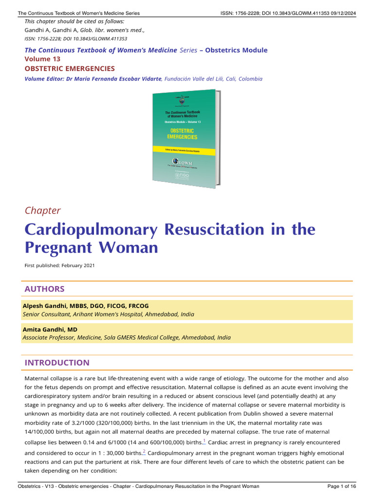 Obstetrics V13 Obstetric Emergencies Chapter Cardiopulmonary ...