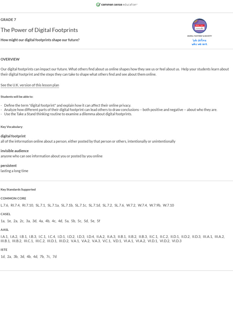 7 The Power of Digital Footprints - Common Sense Education | PDF ...