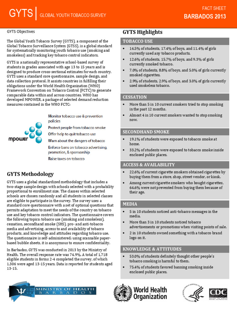 Barbados Youth Tobacco Survey 2013 | PDF | Tobacco Smoking | Addiction