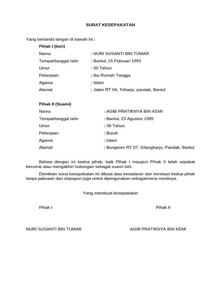 Surat Kesepakatan Mbak Nuri 18 September 2023 | PDF