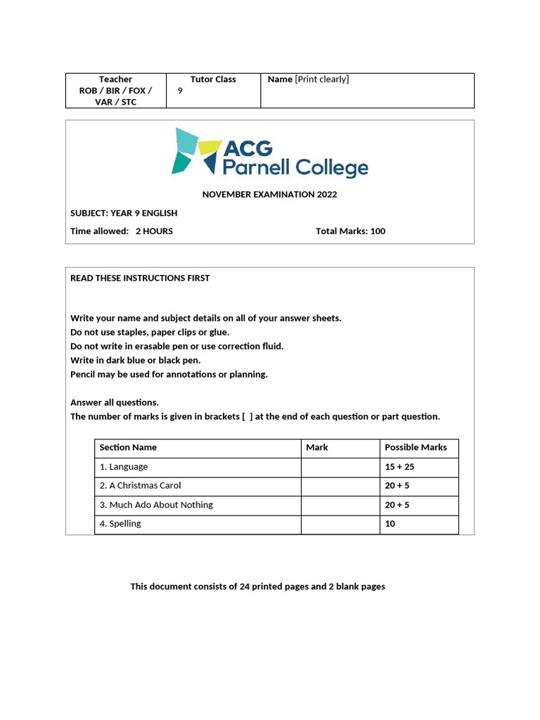 Y9 S2 Exam First Draft 2022 | PDF | Much Ado About Nothing | Time Travel