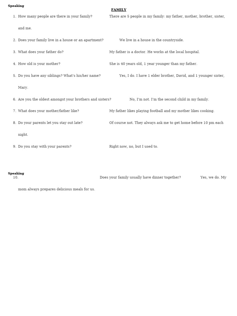 (Speaking) Family & Holiday | PDF | Kinship And Descent | Family