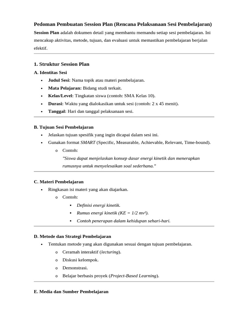 Pedoman Pembuatan Session Plan | PDF