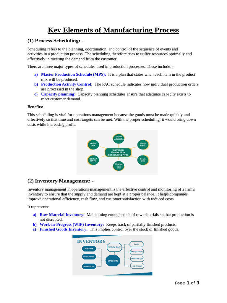 Key Elements of Manufacturing Process | PDF | Inventory | Operations ...