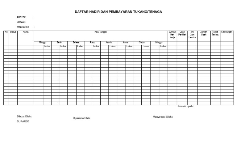 Daftar Hadir Dan Pembayaran Tukang | PDF