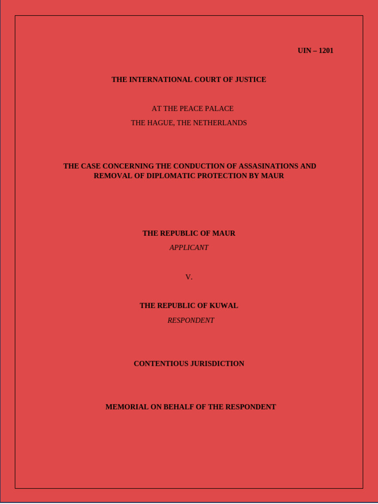 Respondent Int Moot Memo Draft | PDF | International Law | Treaty