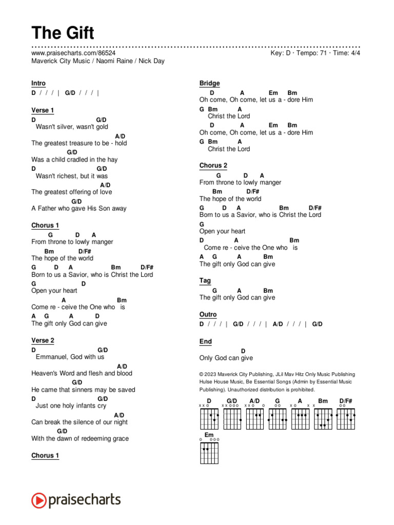 The Gift (Maverick Cit... ) Chord Chart - D - 2 Column Layout | PDF ...