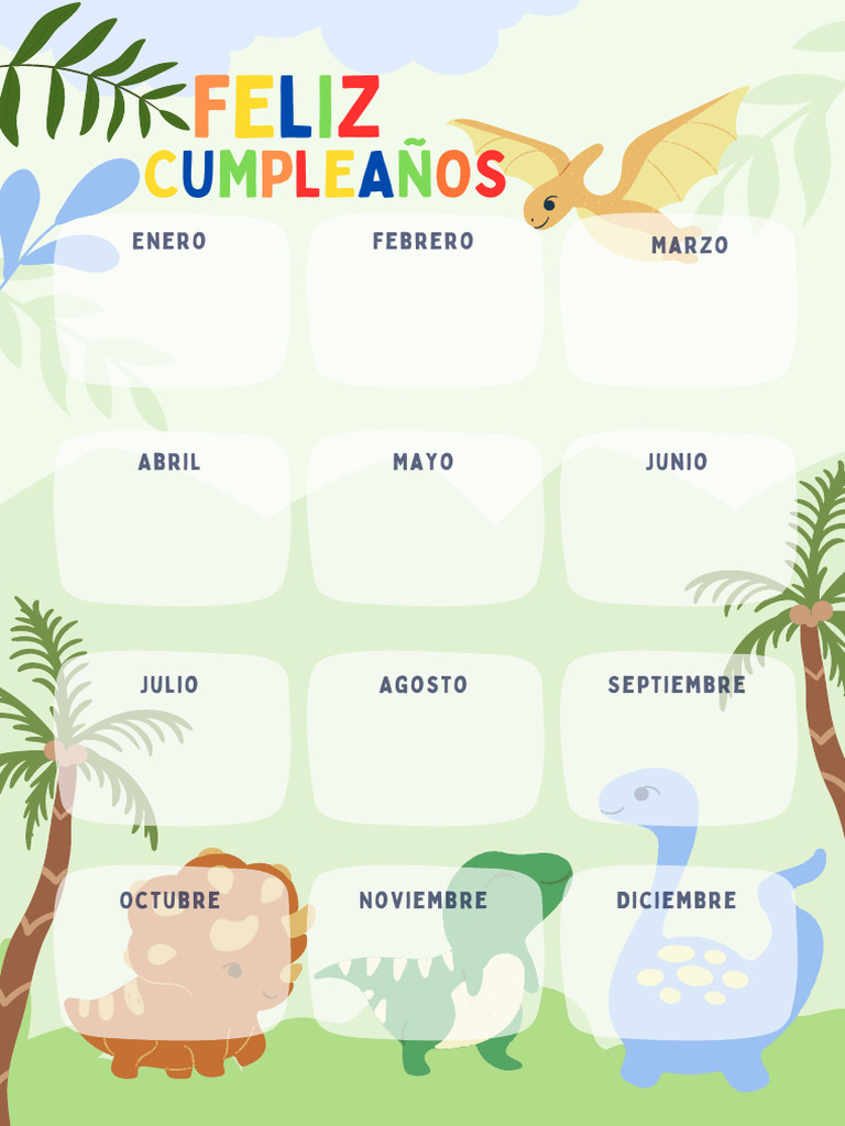 Póster Calendario Anual Infantil de Cumpleaños Divertido Doodle Azul | PDF