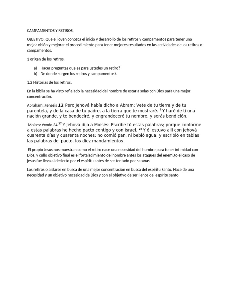 Campamentos y Retiros | PDF
